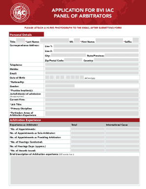 Fillable Online APPLICATION FOR BVI IAC PANEL OF ARBITRATORS Fax Email ...