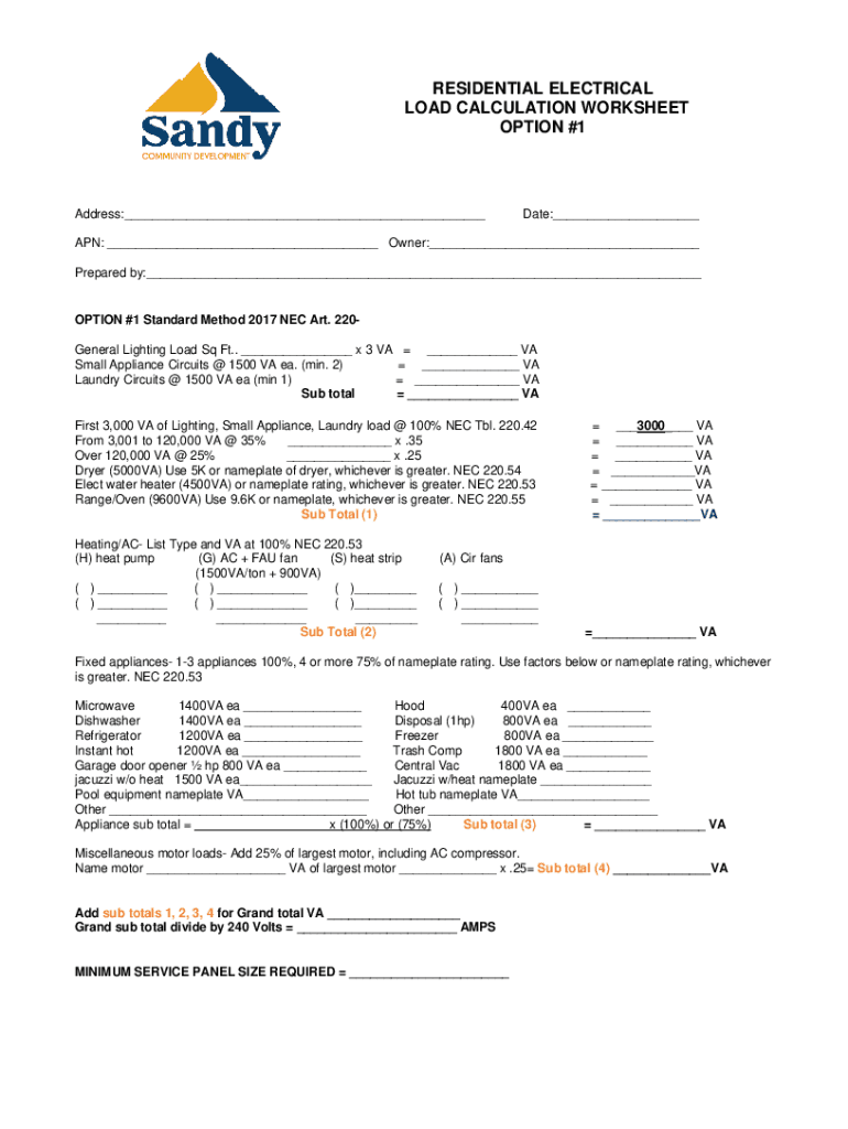 Fillable Online Electrical load calculation form: Fill out & sign ...