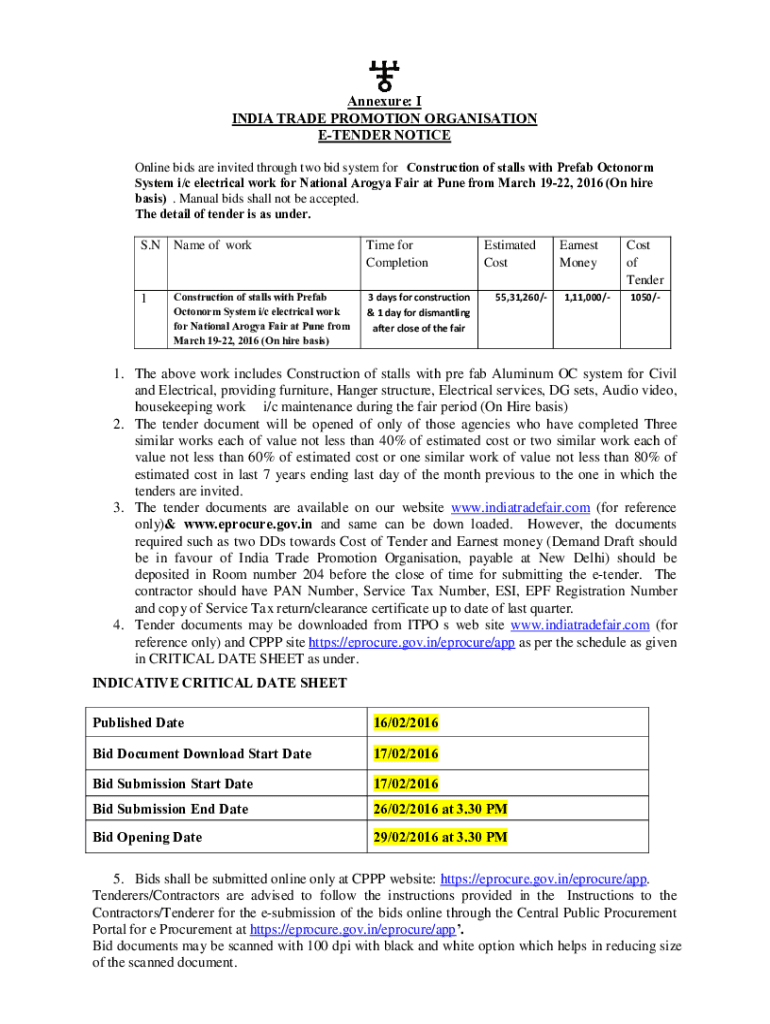 Fillable Online Tenders for Fabrication of Stalls and Authors' Corner Fax Email Print - pdfFiller