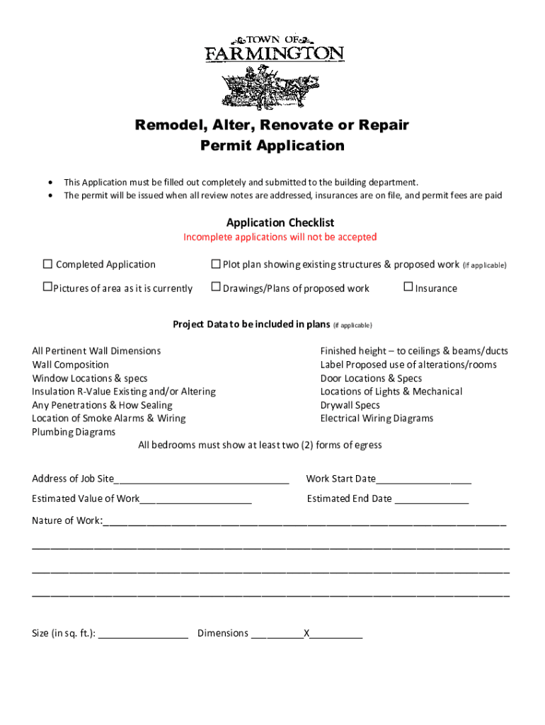 Fillable Online j b5z Remodel Alter Renovate or Repair Permit ...