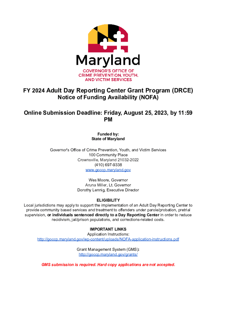 Fillable Online goccp maryland Adult Day Reporting Center Grant Program (DRCE) Fax Email Print ...