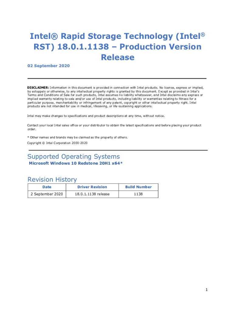 Fillable Online Intel Rapid Storage Technology Driver and Application ...