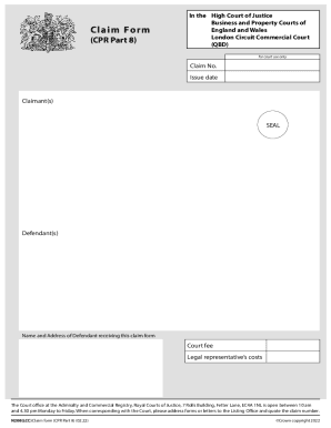 Fillable Online N208(LCC) Claim form (CPR Part 8). N208(LCC) Claim form ...