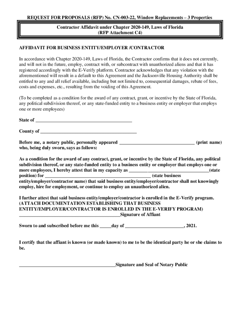 Fillable Online 3 Properties Contractor Affidavit under Chapter 2020 ...