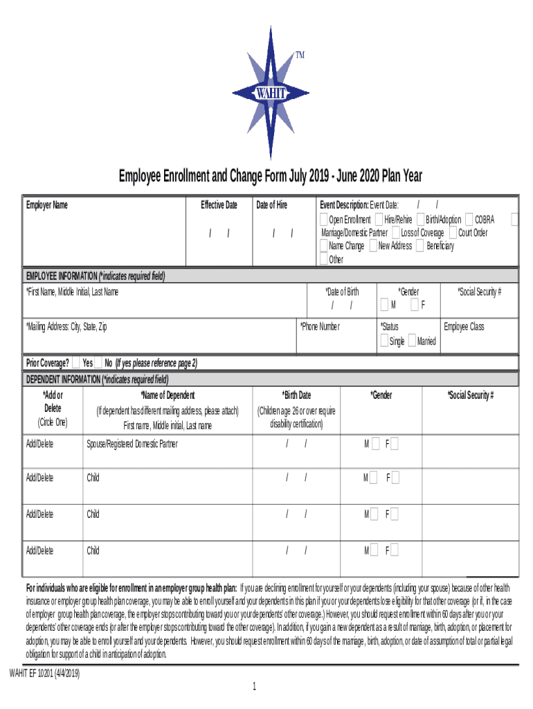 2019 Benefit Enrollment - Change - Weekly Doc Template | pdfFiller