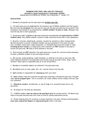 Fillable Online SWIMMING POOL/POOL AREA AND KEY FOB RULES Strawberry ...