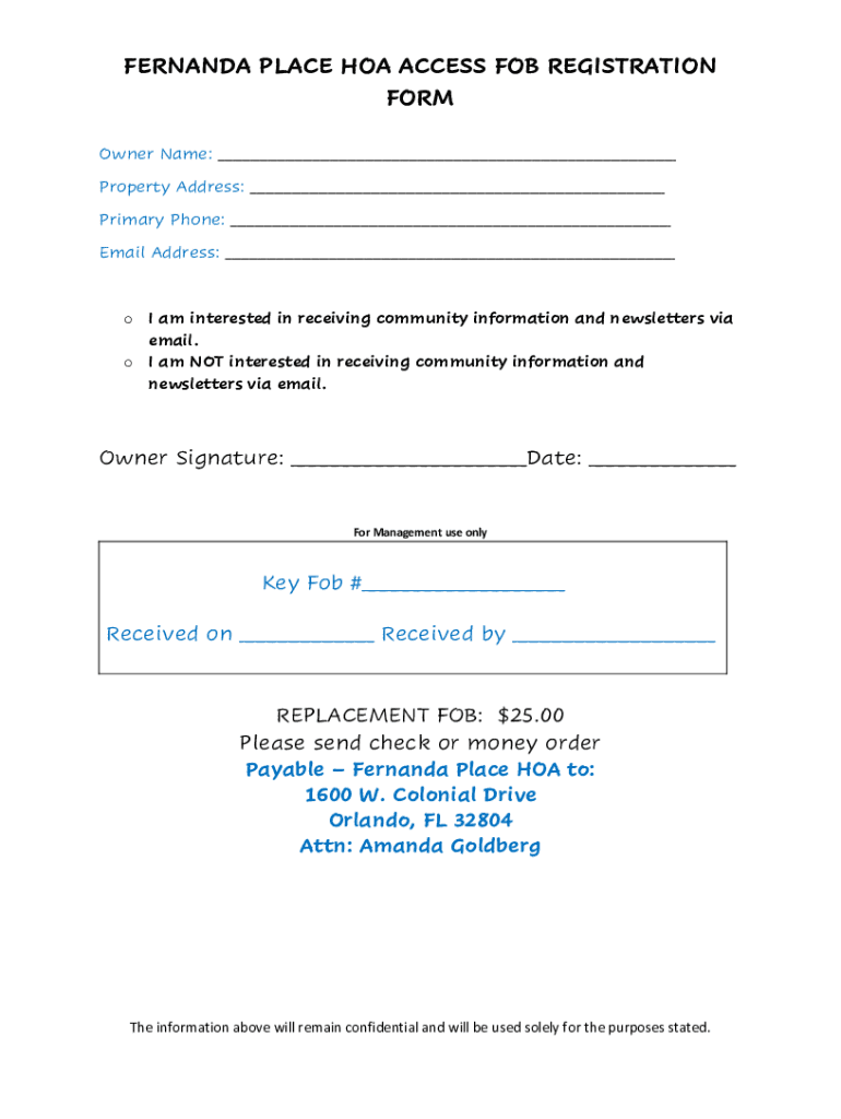 Fillable Online Homeowner Information Form - CDA Place HOA Fax Email ...