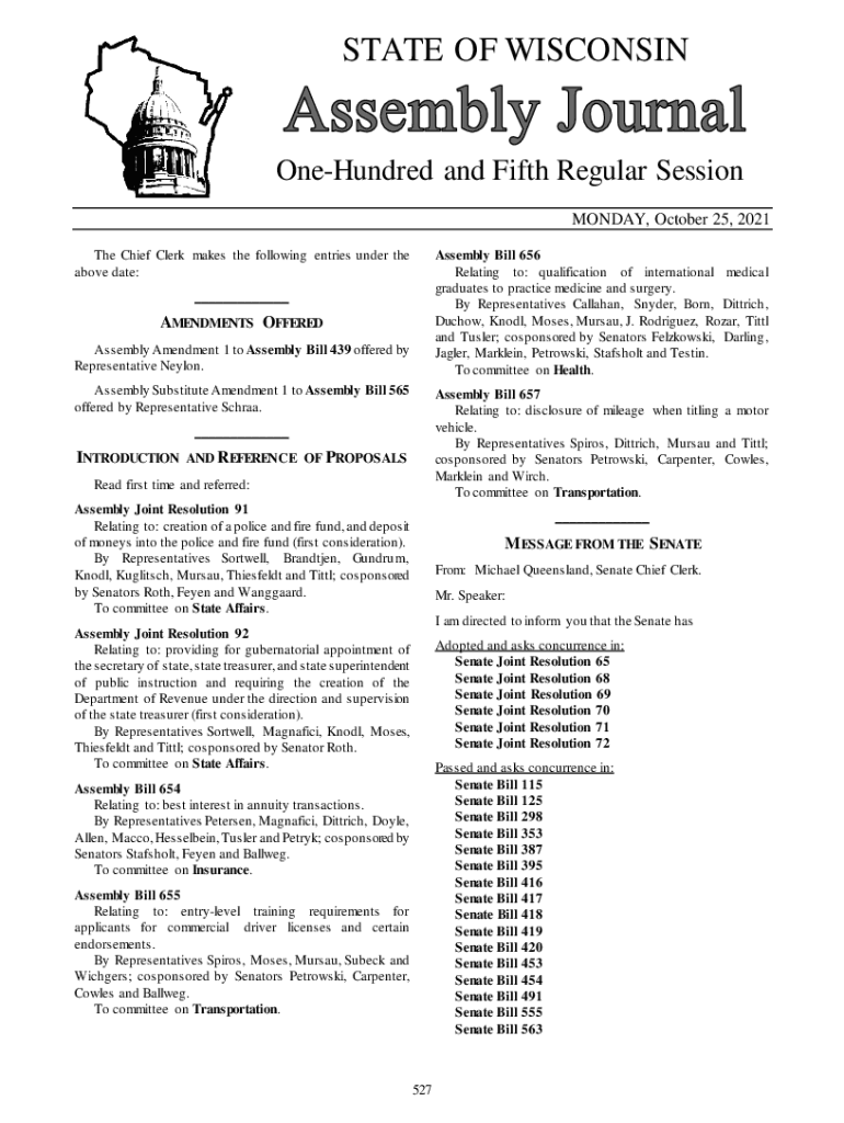 Fillable Online docs legis wisconsin Introduction of House Files ...