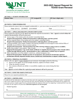 Fillable Online 2022-2023 Texas Grant Appeal Form Fax Email Print ...