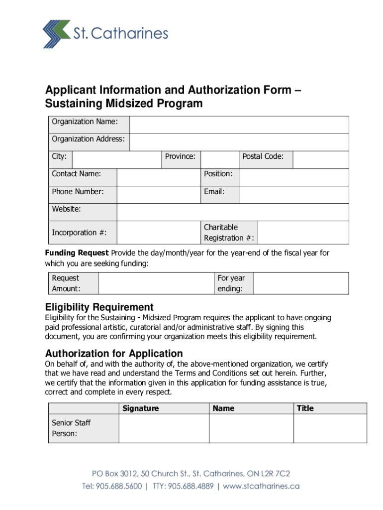 Fillable Online Applicant Information and Authorization FormSustaining ...