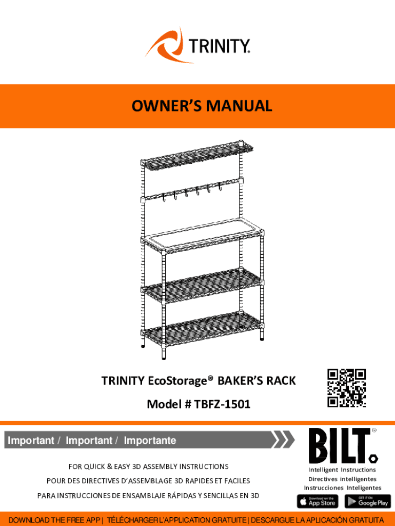 Fillable Online TRINITY EcoStorage Bakers Rack and Pantry Organizer ...