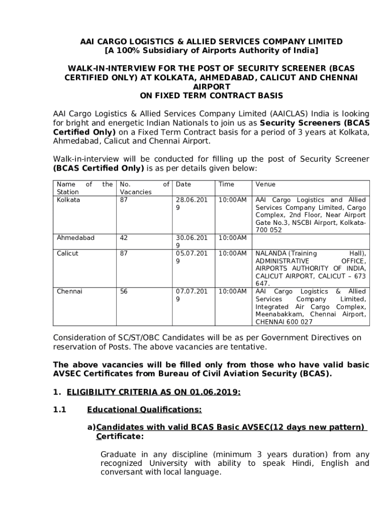 AAI Cargo Logistics and Allied Services (AAICLASin) / ... Doc Template | pdfFiller