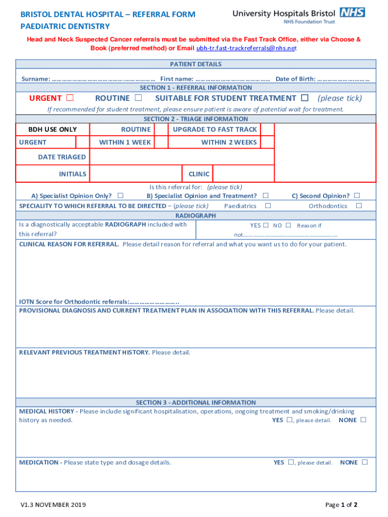 Fillable Online Special Care Referral Form - University Hospitals ...