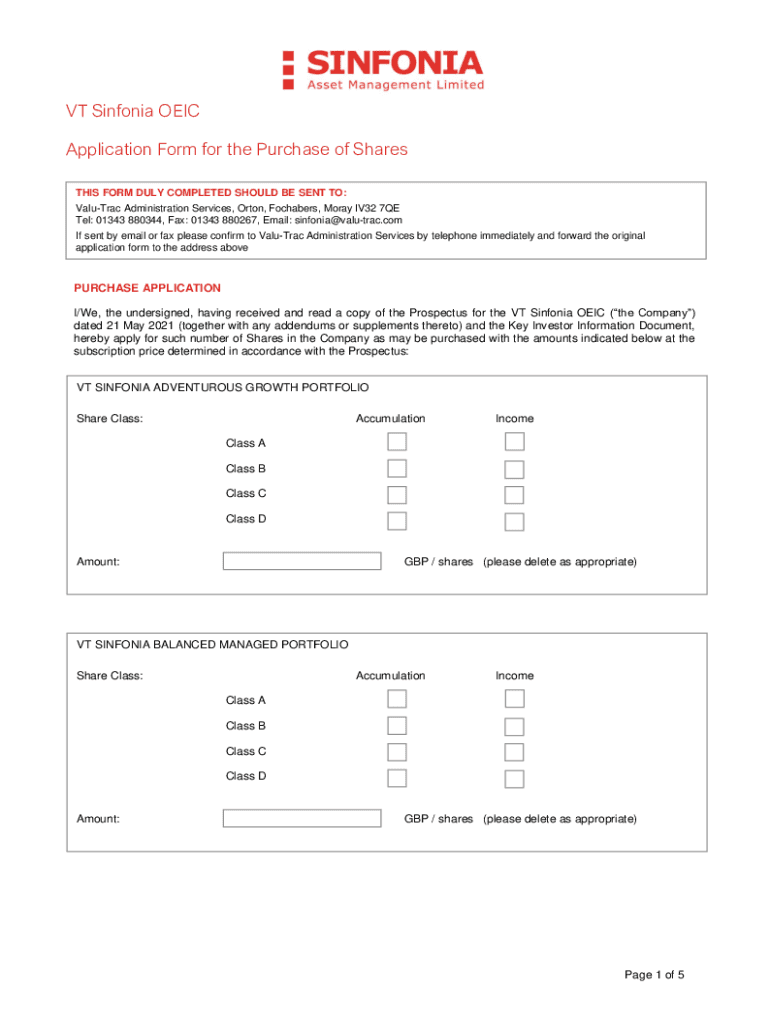 Fillable Online VT Sinfonia OEIC Application Form for the Purchase of ... Fax Email Print ...