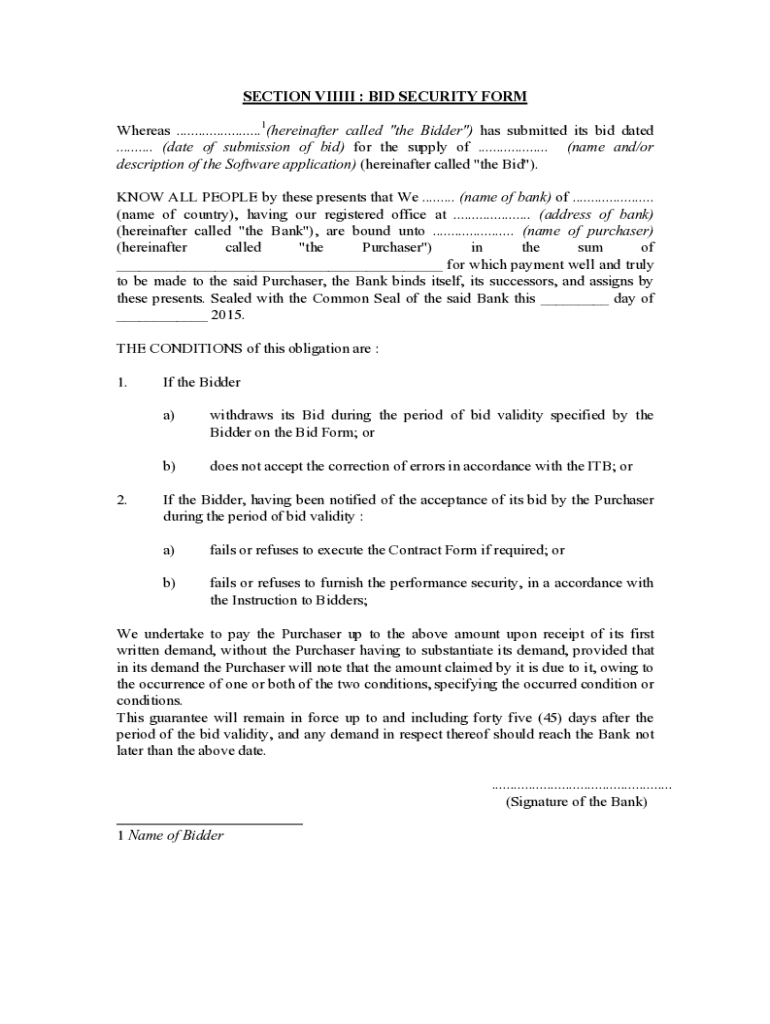 Fillable Online section viiiii : bid security form Fax Email Print ...
