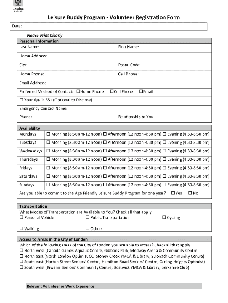 Fillable Online Leisure Buddy Program Request Form Fax Email Print ...