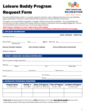Fillable Online Leisure Buddy Program - Volunteer Registration Form Fax ...
