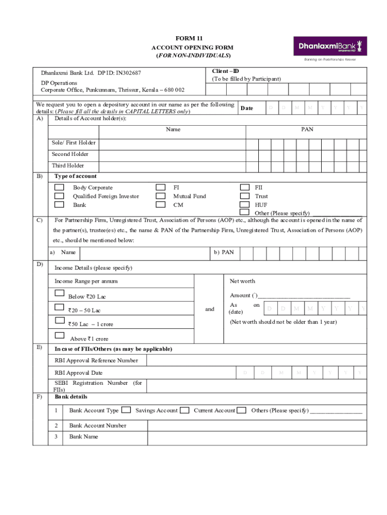 Fillable Online ACCOUNT OPENING FORM (FOR NON-INDIVIDUALS ... Fax Email ...