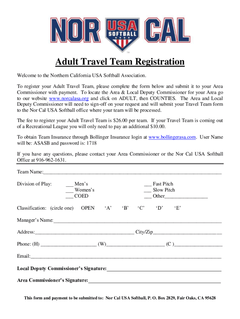 Fillable Online Adult Travel Team Registration Fax Email Print - pdfFiller