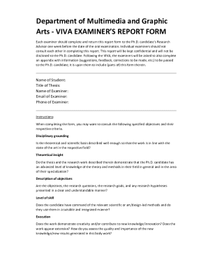 Fillable Online VIVA EXAMINER'S REPORT FORM Fax Email Print - pdfFiller