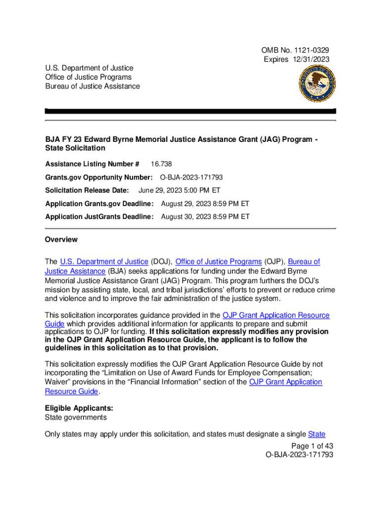 Fillable Online BJA FY 23 Edward Byrne Memorial Justice Assistance Grant (JAG) Program - State ...