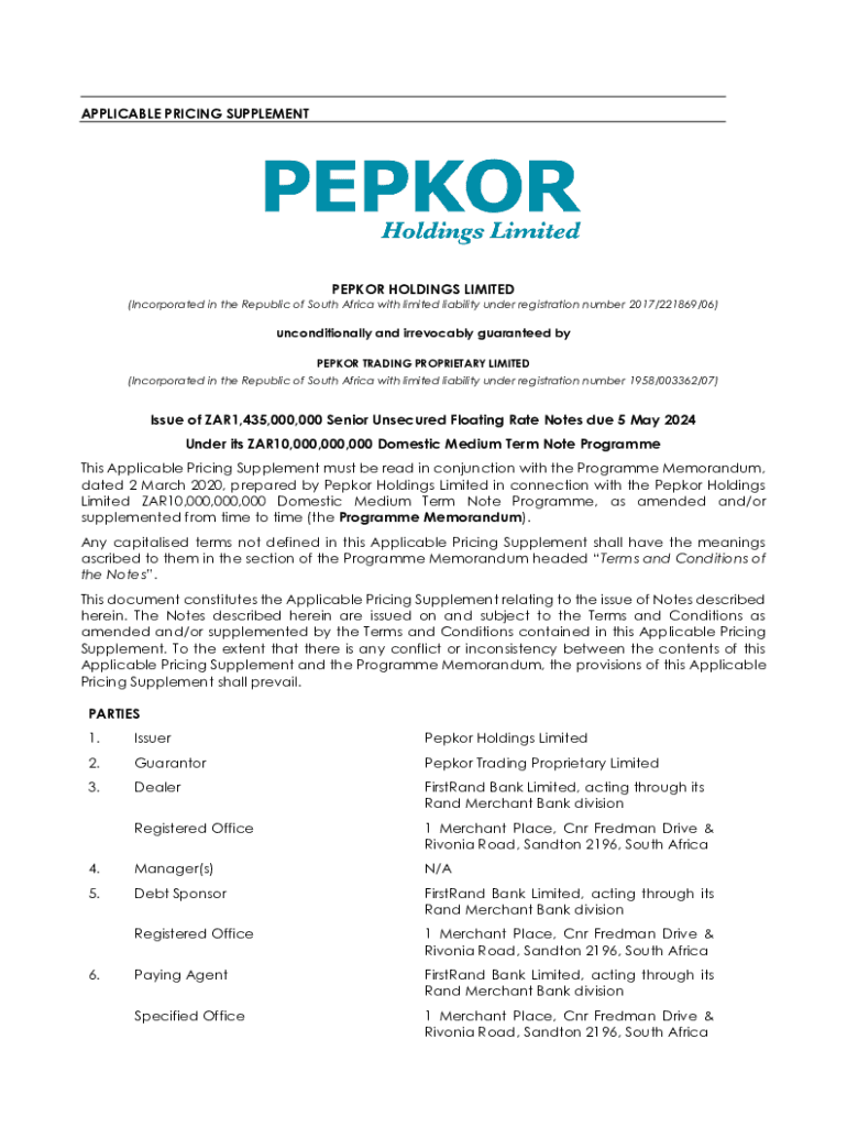 Fillable Online PEPKOR HOLDINGS LIMITED - Disclosure of disposal of ...