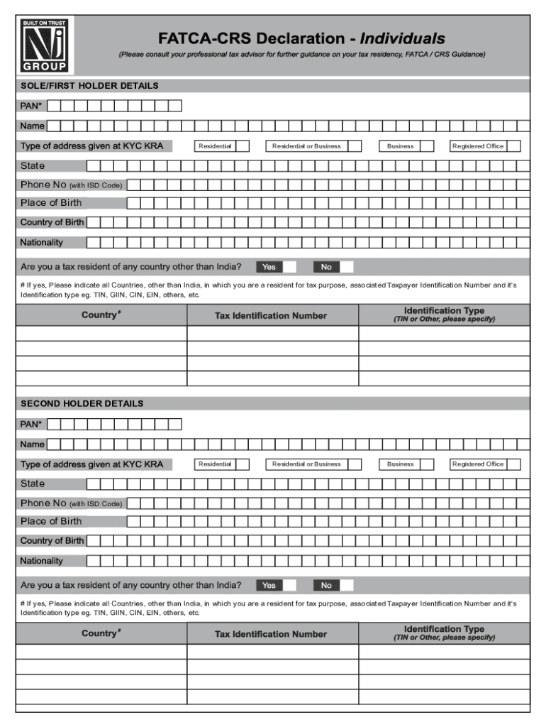Fillable Online FATCACRSDeclaration Form (INDIVIDUAL) copy Fax Email ...