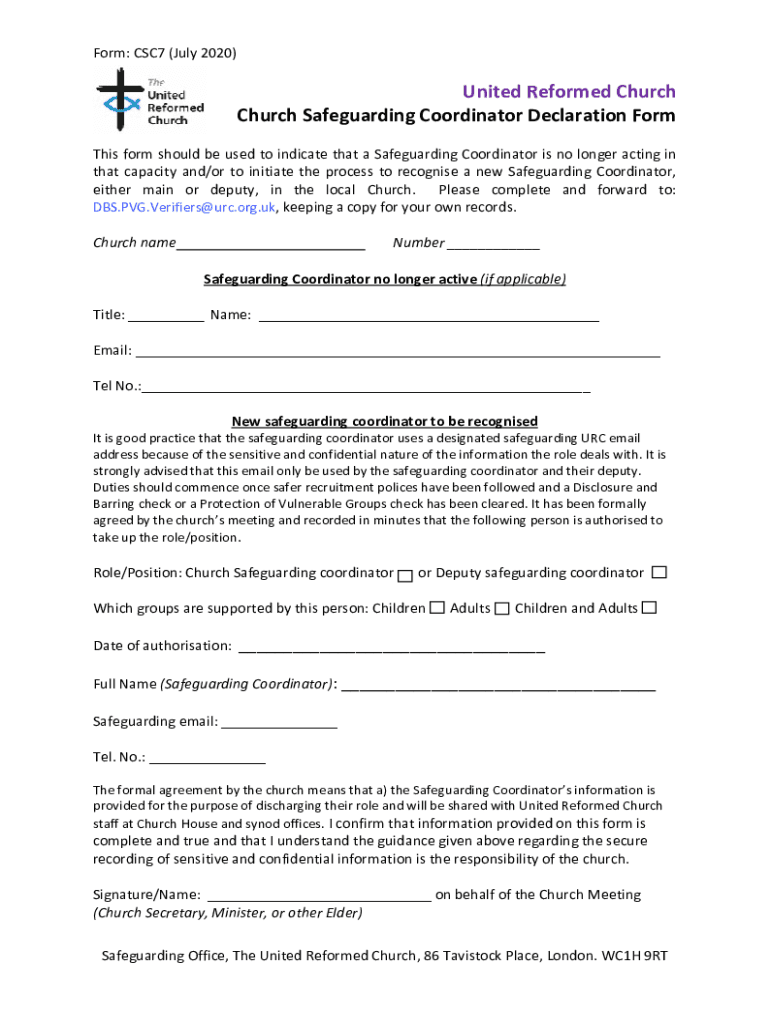 Fillable Online Urc Org Appendix C Safeguarding Policy Self Declaration Form Fax Email Print