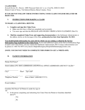 Fillable Online CLAIM FORM Kenneth Keslar II v. Emerus / BHS Thousand ...