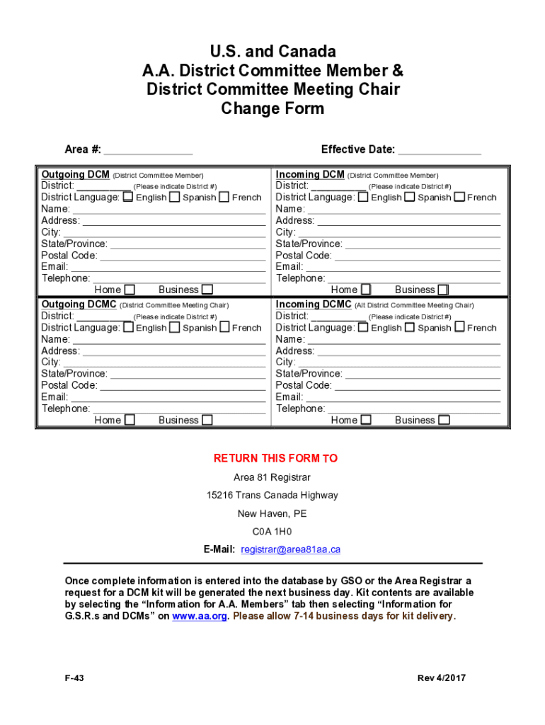 Fillable Online RegistrarAlcoholics Anonymous General Service Area 51 Fax Email Print - pdfFiller