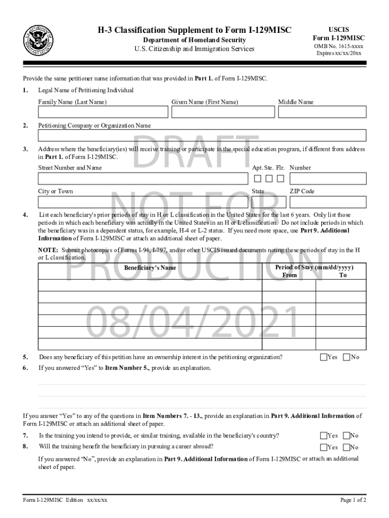 Fillable Online I-129MISC, H-3 Classification Supplement to Form I ...