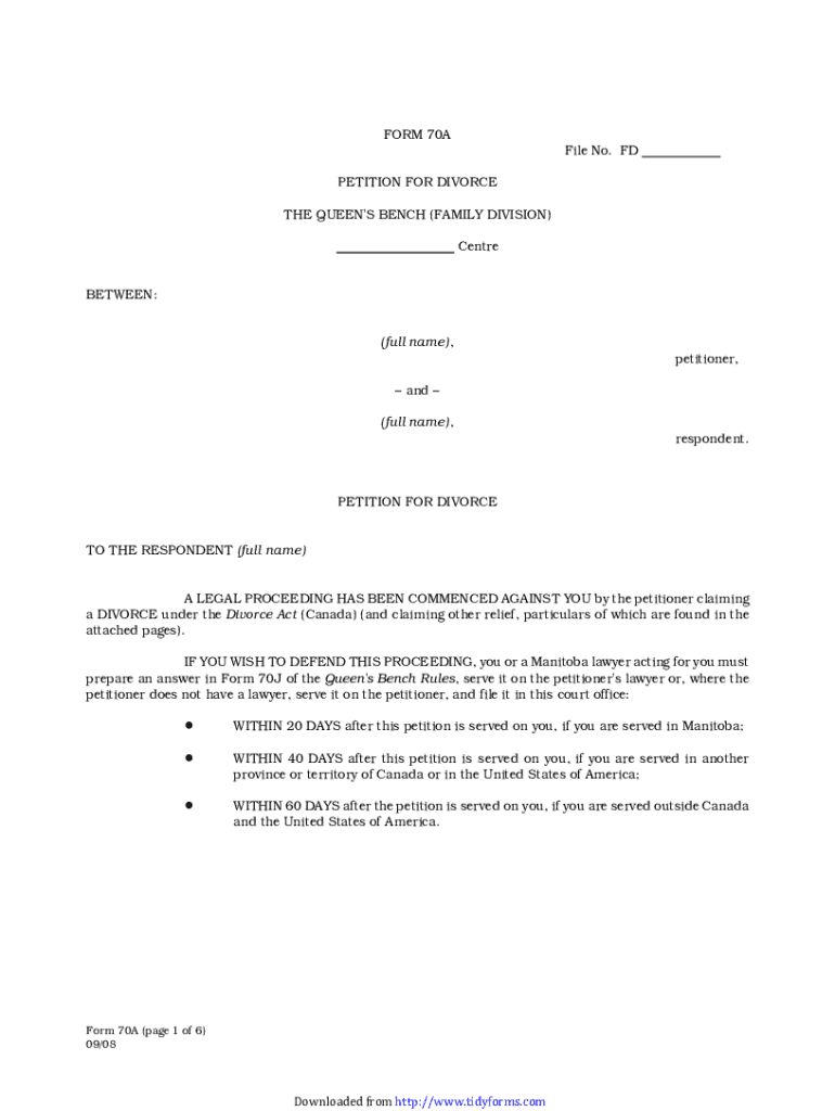 Fillable Online Form 70A: Petition for Divorce Fax Email Print - pdfFiller
