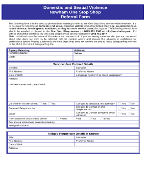 Newham One Stop Shop Referral Doc Template | pdfFiller