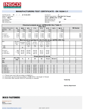 Fillable Online manufacturers test certificate Fax Email Print - pdfFiller
