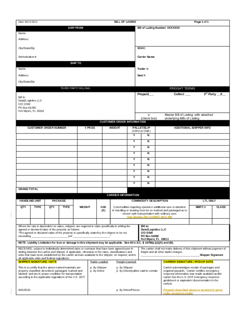 How to issue bill of lading and why it is important in exports Doc Template | pdfFiller