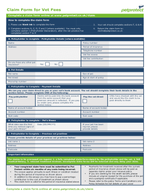 Fillable Online Claim Form for Vet Fees Fax Email Print - pdfFiller