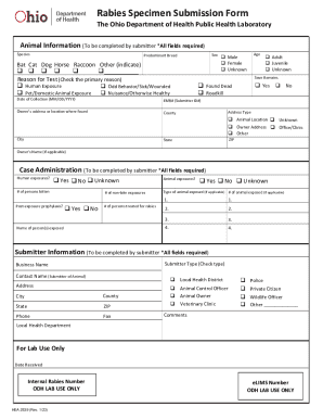 Fillable Online odh ohio Rabies Specimen Submission Form - Ohio ...