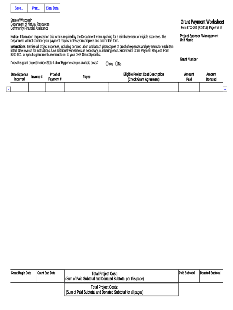 Fillable Online Form 8700-002 Grant Payment Worksheet - 8700-002.pdf ...