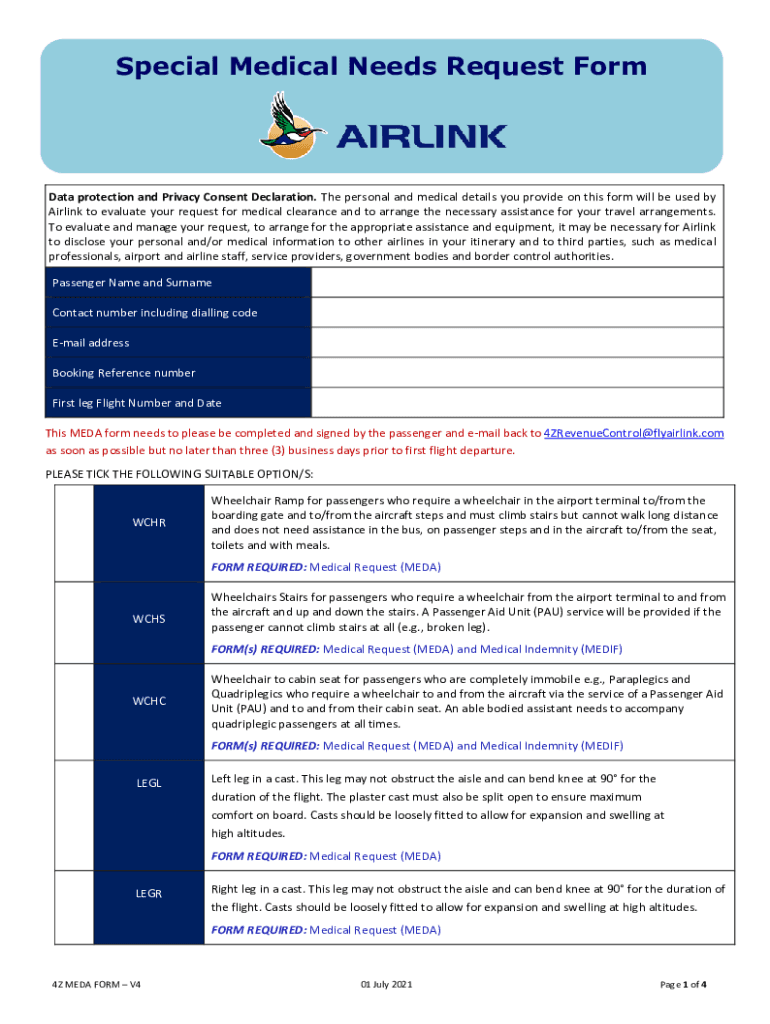 Fillable Online Special Medical Needs Request Form Fax Email Print ...