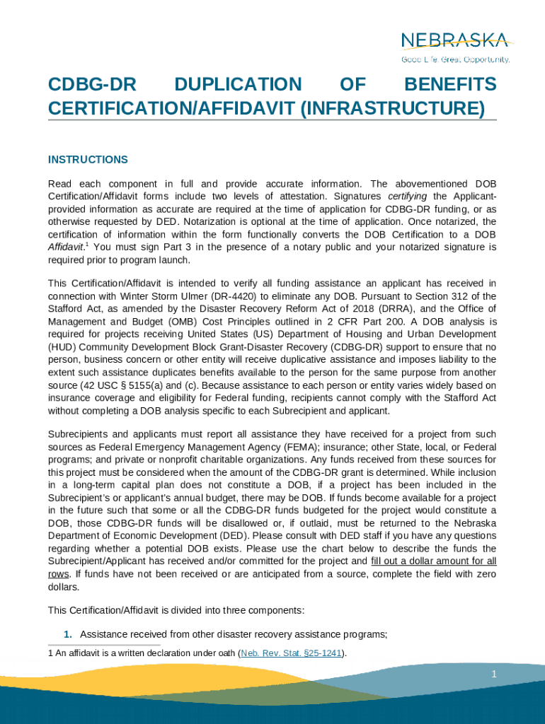 CDBG-DR DOB Certification-Affidavit (Infrastructure) - opportunity ...