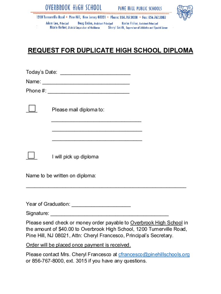 Fillable Online Diploma/Transcript Request Form Fax Email Print - pdfFiller