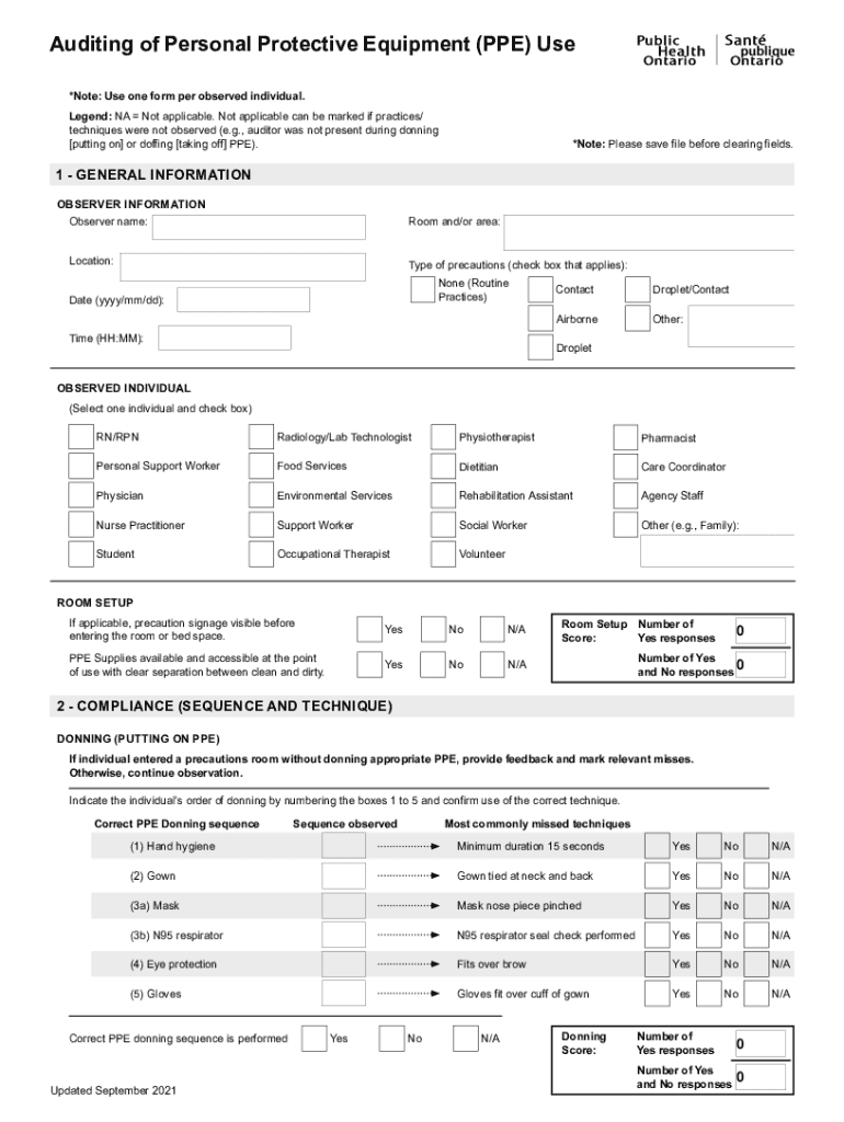 Fillable Online Auditing of Personal Protective Equipment (PPE) Use ...