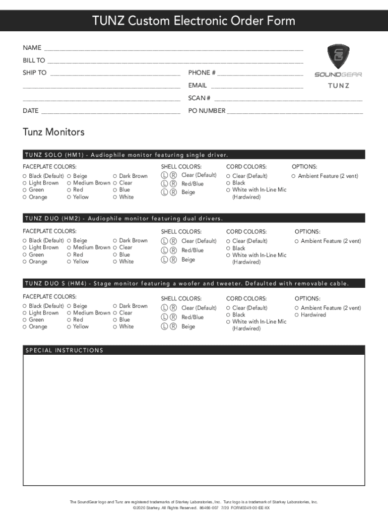 Fillable Online Tunz Custom Order Form. Tunz Custom Order Form Fax ...