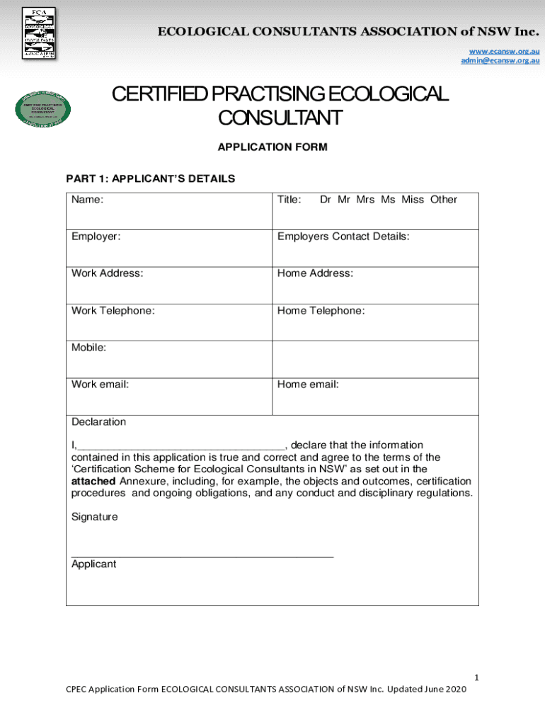 Fillable Online How to JoinThe Ecological Consultants Association of ...