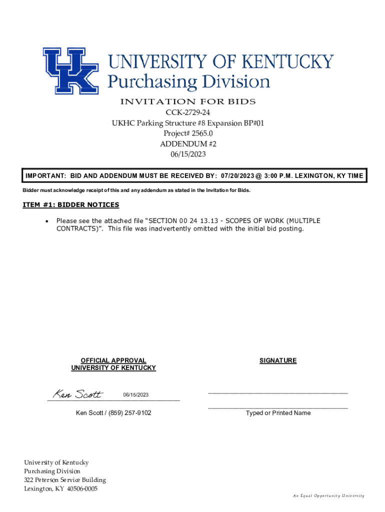 Fillable Online CCK-2729-24 UKHC Parking Structure #8 Expansion BP#01 ...