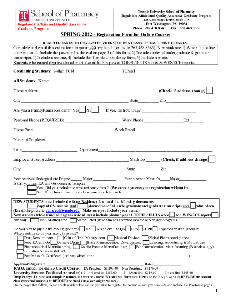 Fillable Online Regulatory Affairs and Quality Assurance - School of Pharmacy Fax Email Print ...