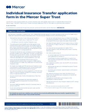 Fillable Online Transfer of insurance cover application form Fax Email ...