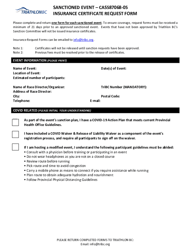 Fillable Online Sanctioned-Event-Request-for-Certificate-of-Liability ...