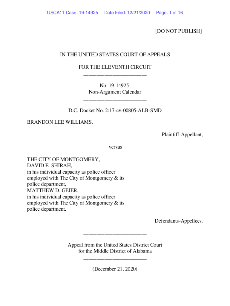 Fillable Online Brandon Lee Williams v. The City of Montgomery, et al ...