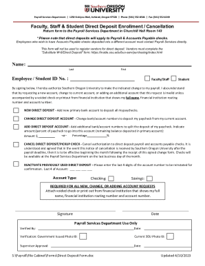 Fillable Online inside sou Direct Deposit Form Payroll Web Template 4 ...